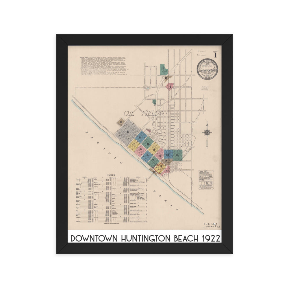 Downtown Huntington Beach 1922 Framed Map – The Lost Landmarks