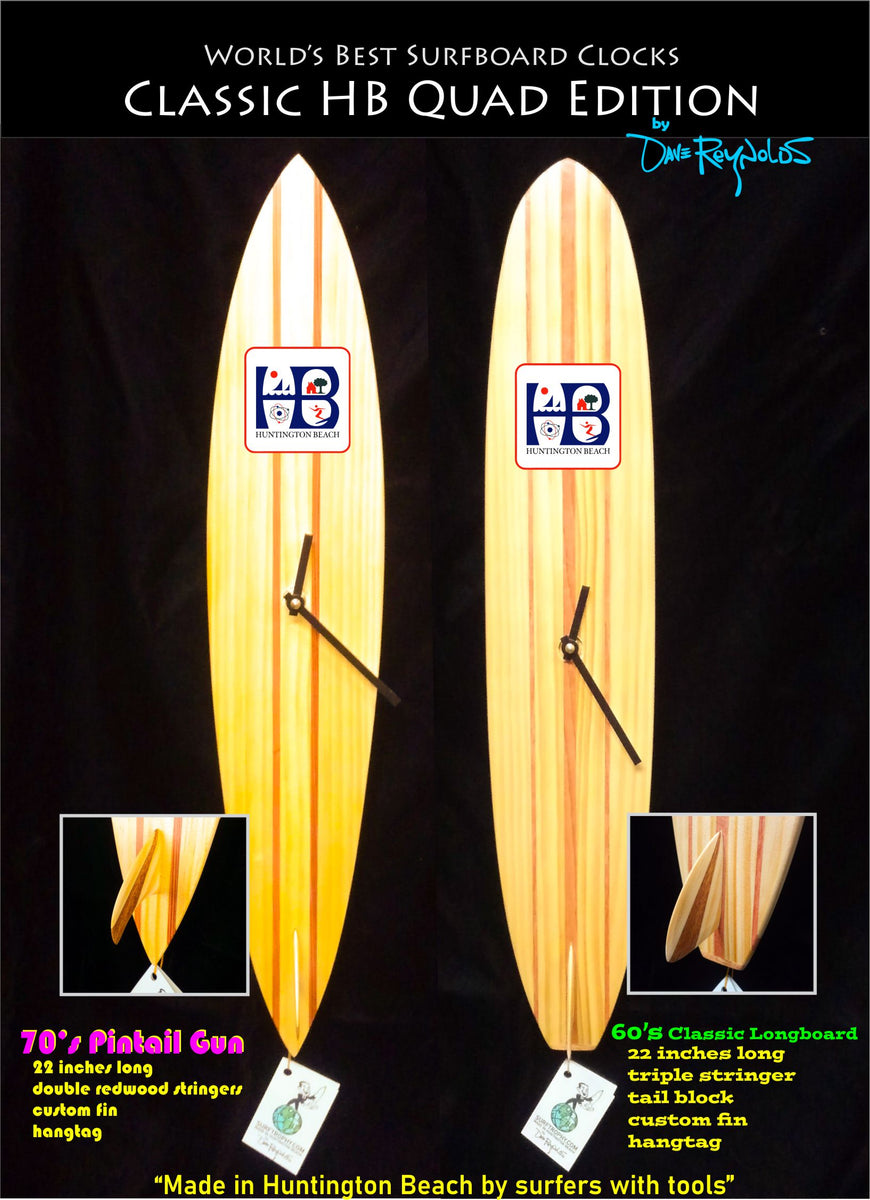 Classic HB Quad Wood Surfboard Clock - Pintail or Longboard – The Lost ...
